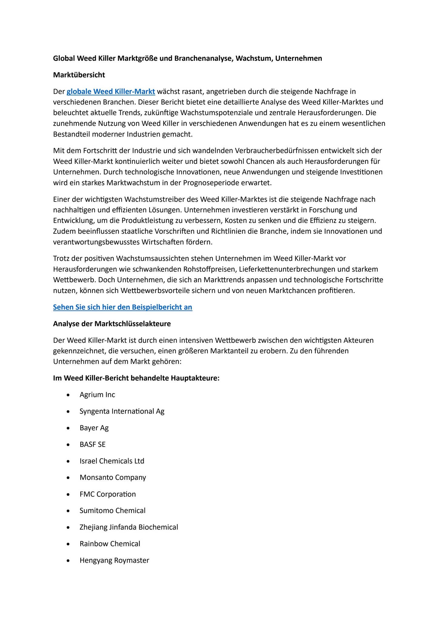 Global Weed Killer Marktgröße und Branchenanalyse, Wachstum ...