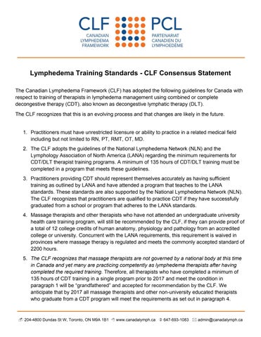 CLF_Lymphedema_Training_Standards_Consensus_Statement_v2013 by Canadian ...