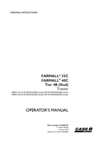 IH Farmall 35C, 40C Tier 4B Final Tractor Operator Manual 51485733 PDF ...