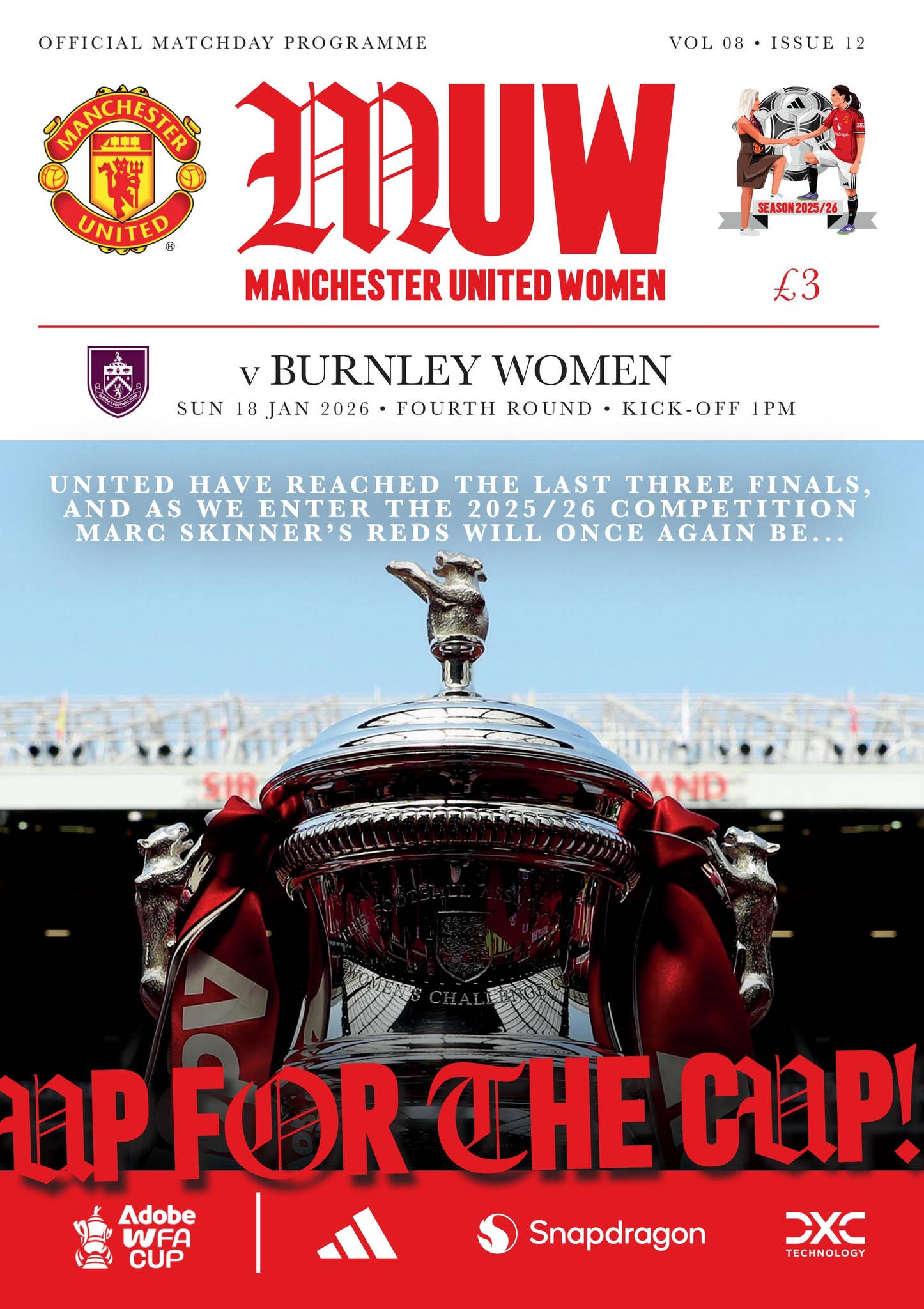 Manchester United Women v Burnley Women match programme, Adobe Women's ...