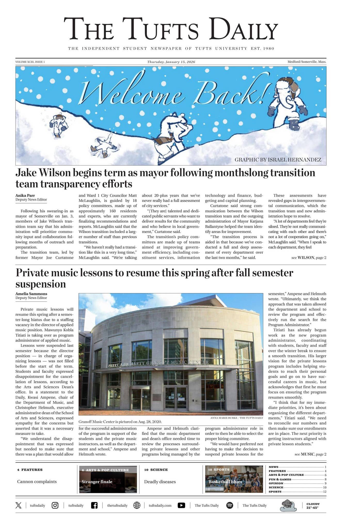 The Tufts Daily - Thursday, January 15, 2026 by The Tufts Daily - Issuu