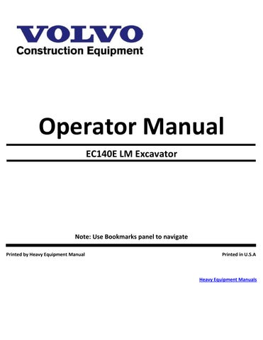 Operator Manual - Volvo EC140E LM Excavator Pdf by Heavy Equipment ...