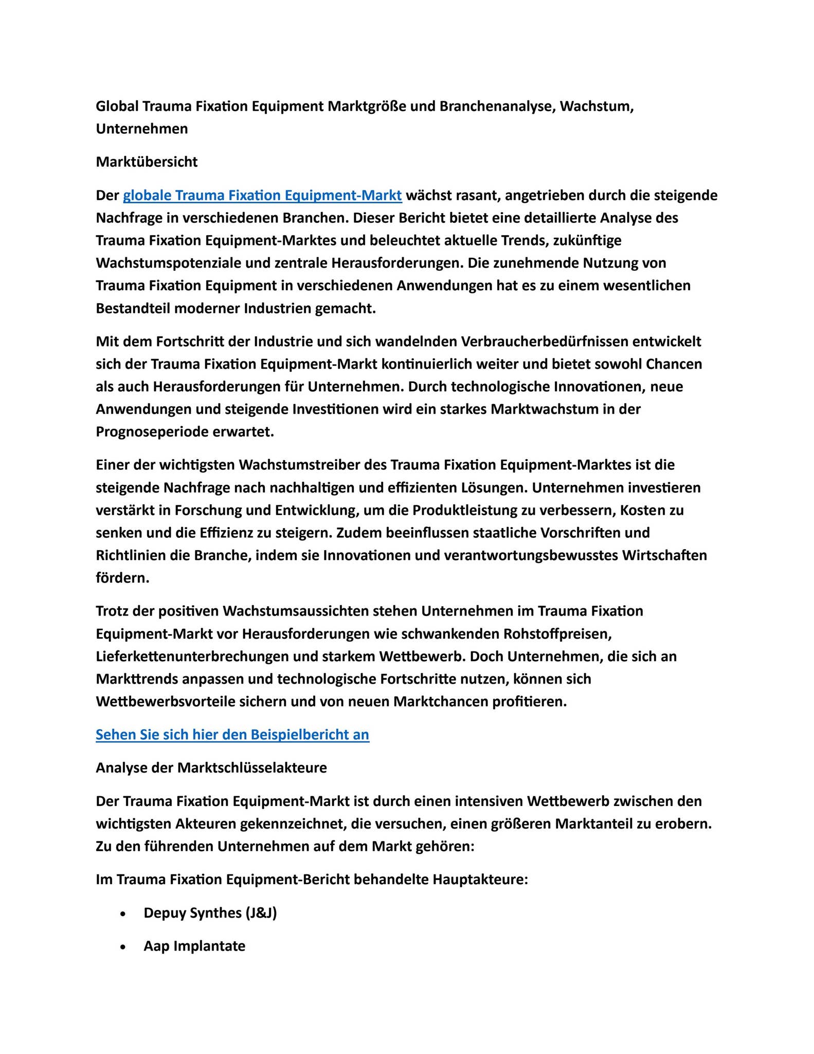 Global Trauma Fixation Equipment Marktgröße und Branchenanalyse ...