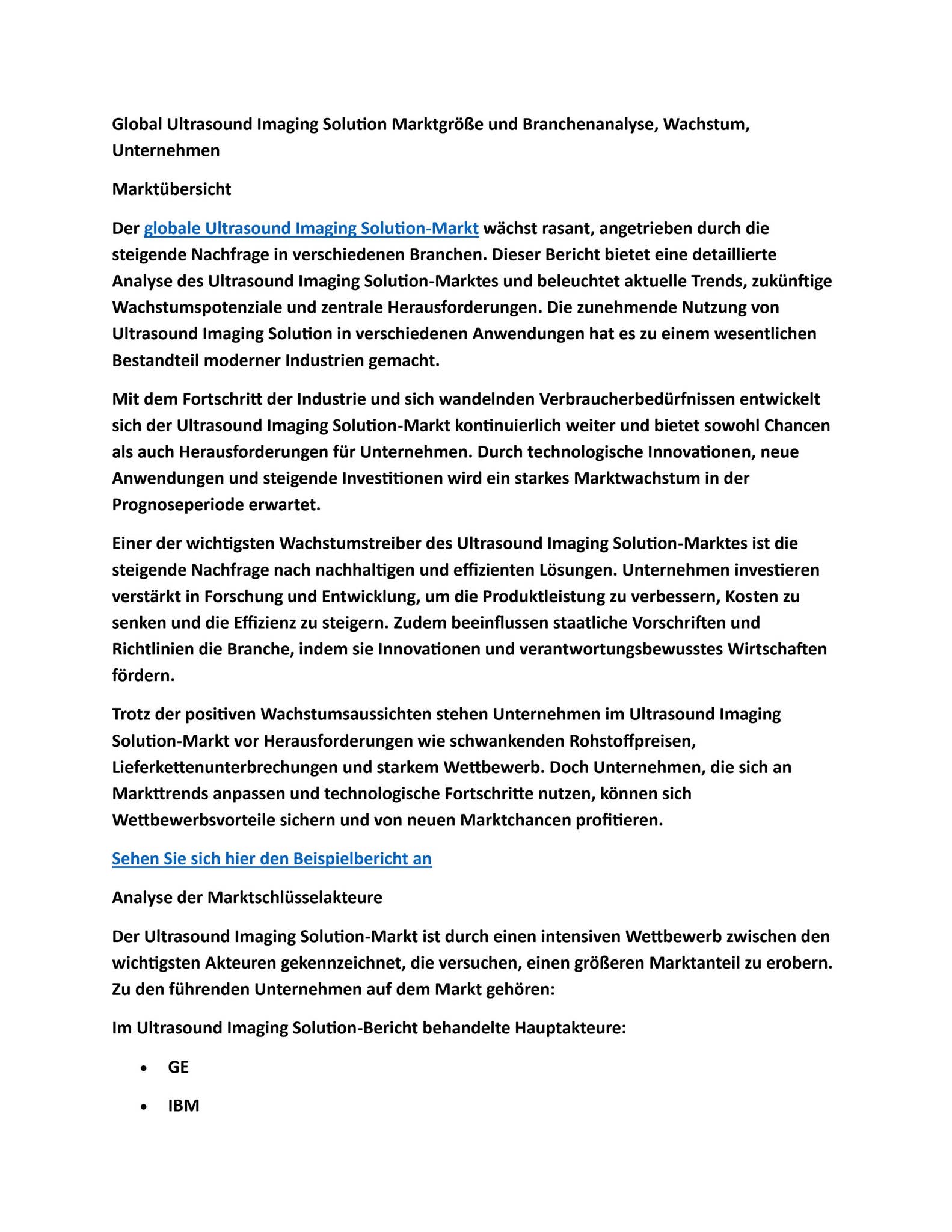 Global Ultrasound Imaging Solution Marktgröße und Branchenanalyse ...