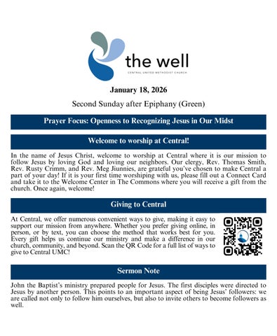 January 18, 2026 - The Well - Order of Worship - Central UMC by ...