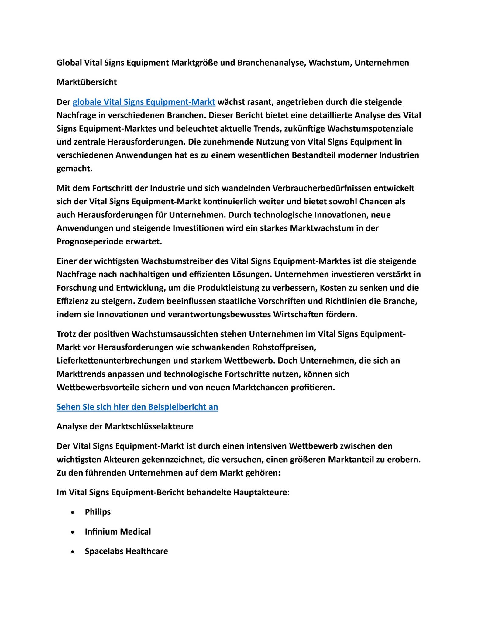 Global Vital Signs Equipment Marktgröße und Branchenanalyse, Wachstum ...