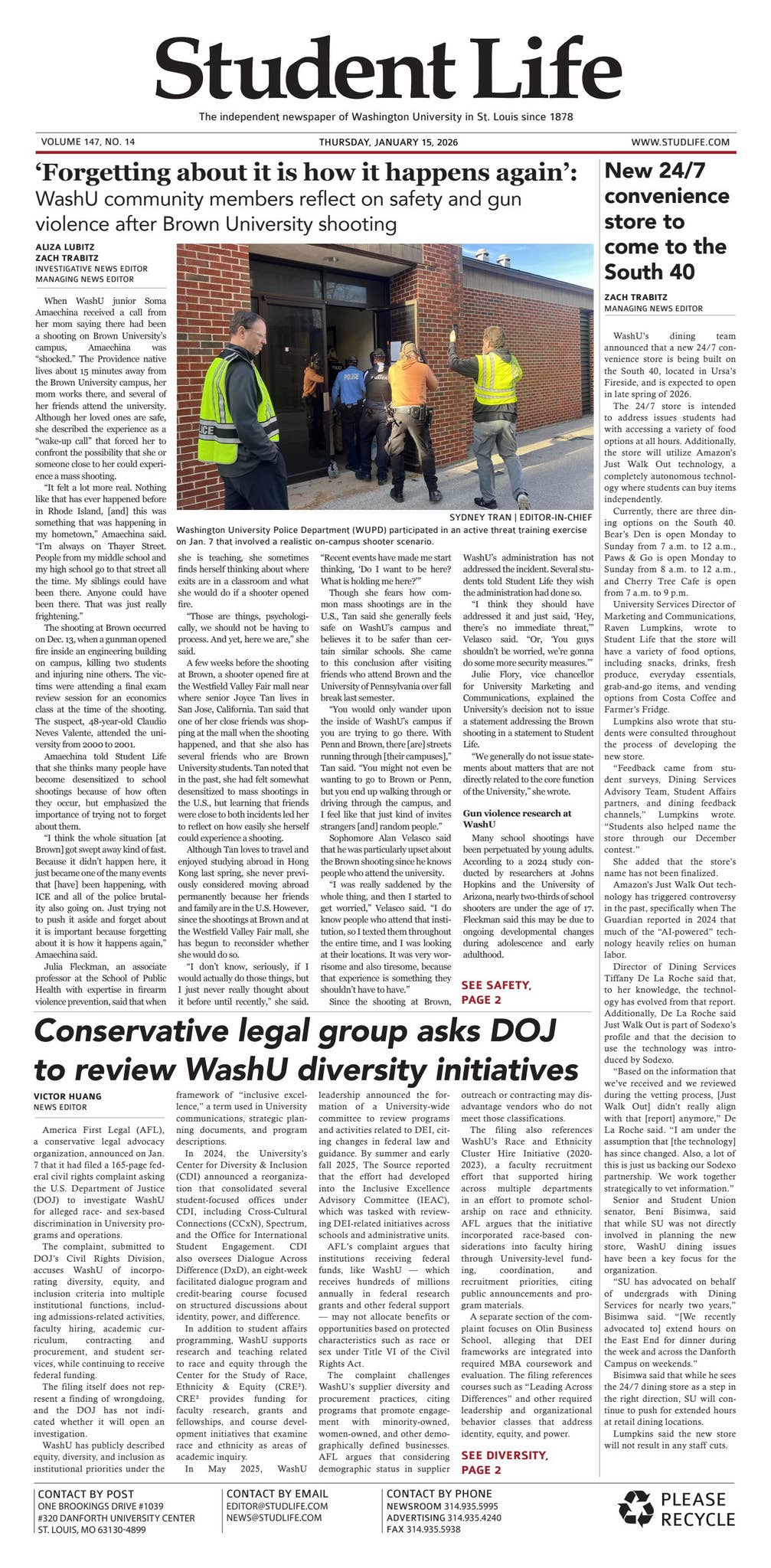 January 15, 2026 Student Life Newspaper, WashU in St. Louis by ...