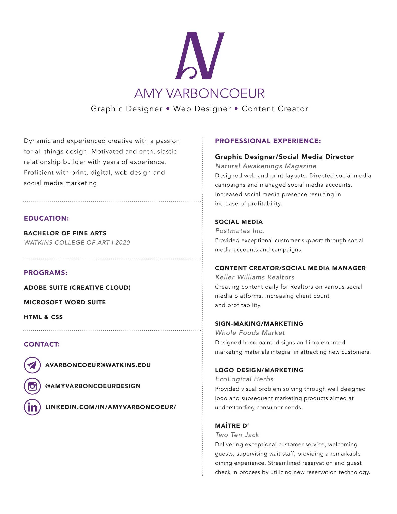Personal Resume - Amy Varboncoeur by Belmont Digital Repository - Issuu