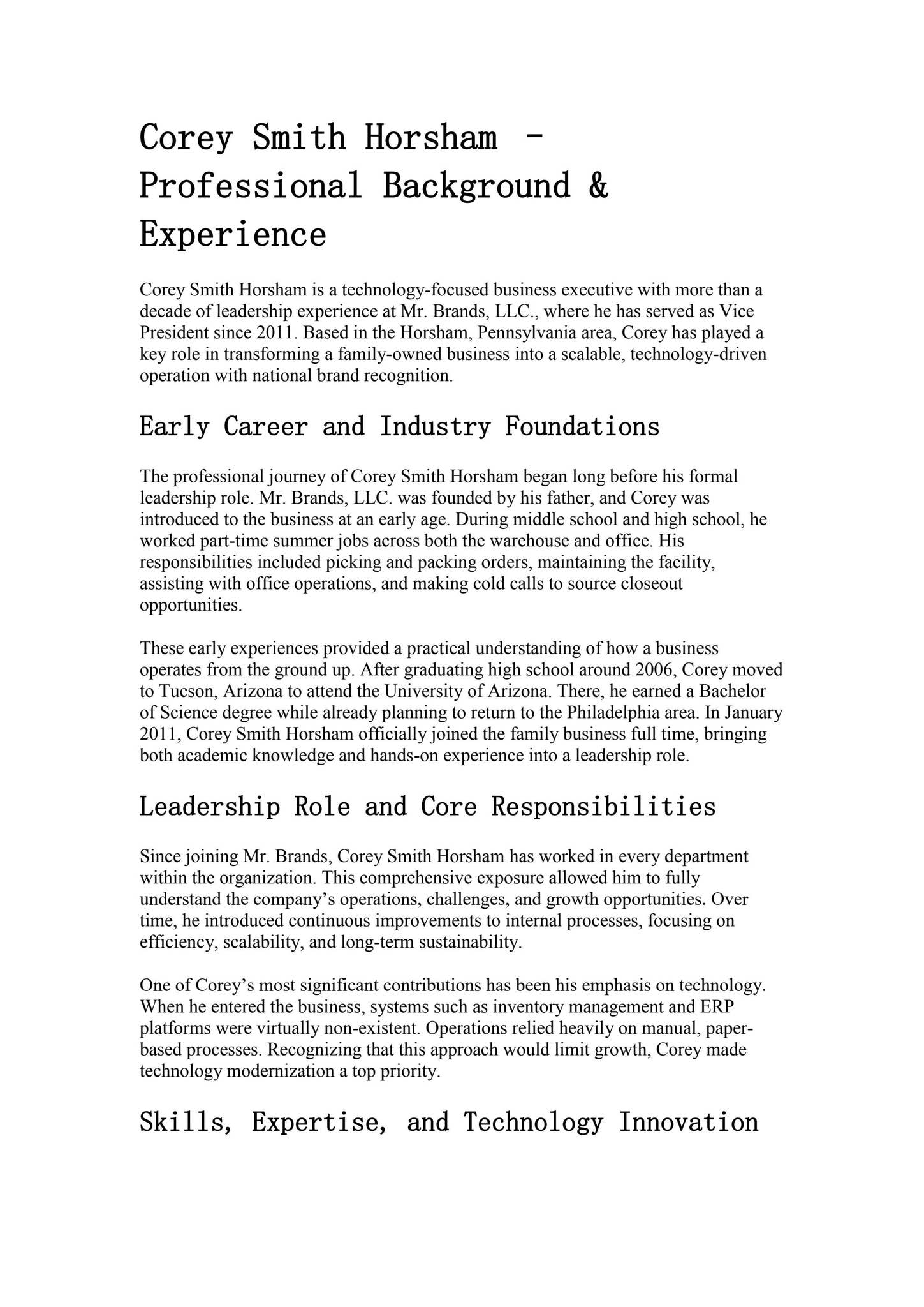 Corey Smith Horsham – Professional Background & Experience by ...