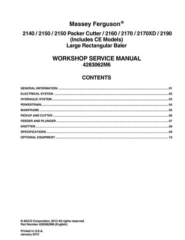 Service Manual - Massey Ferguson 2140 2150 2160 2170 2170XD 2190 Large ...