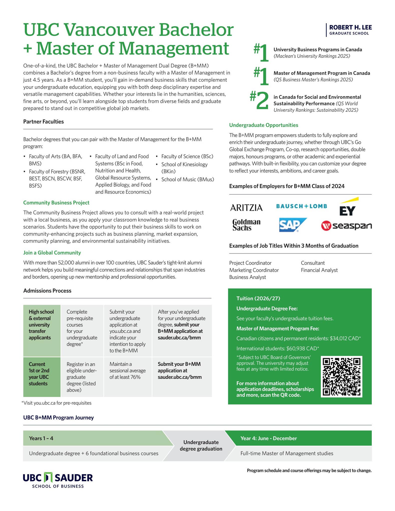 UBC Bachelor+Master of Management Brochure by UBC Sauder School of ...