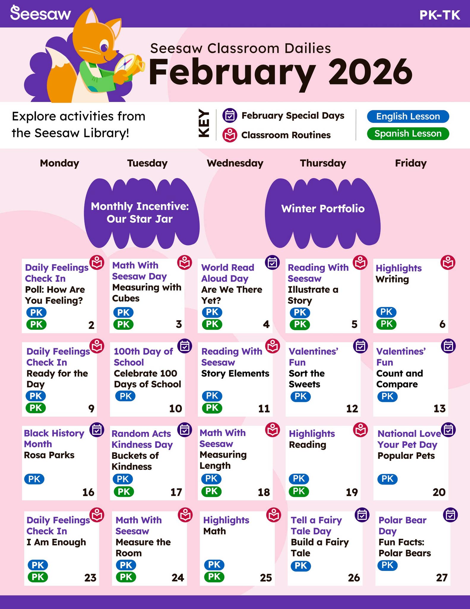 February 2026 Classroom Dailies PK-5 by seesawlearning - Issuu