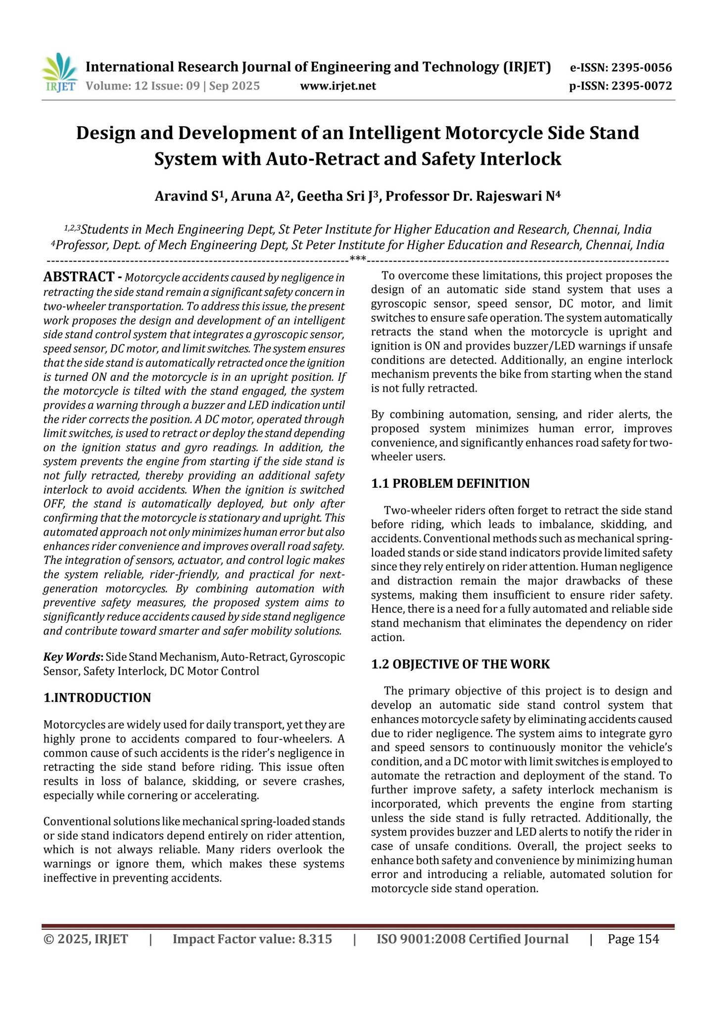 Design and Development of an Intelligent Motorcycle Side Stand System ...