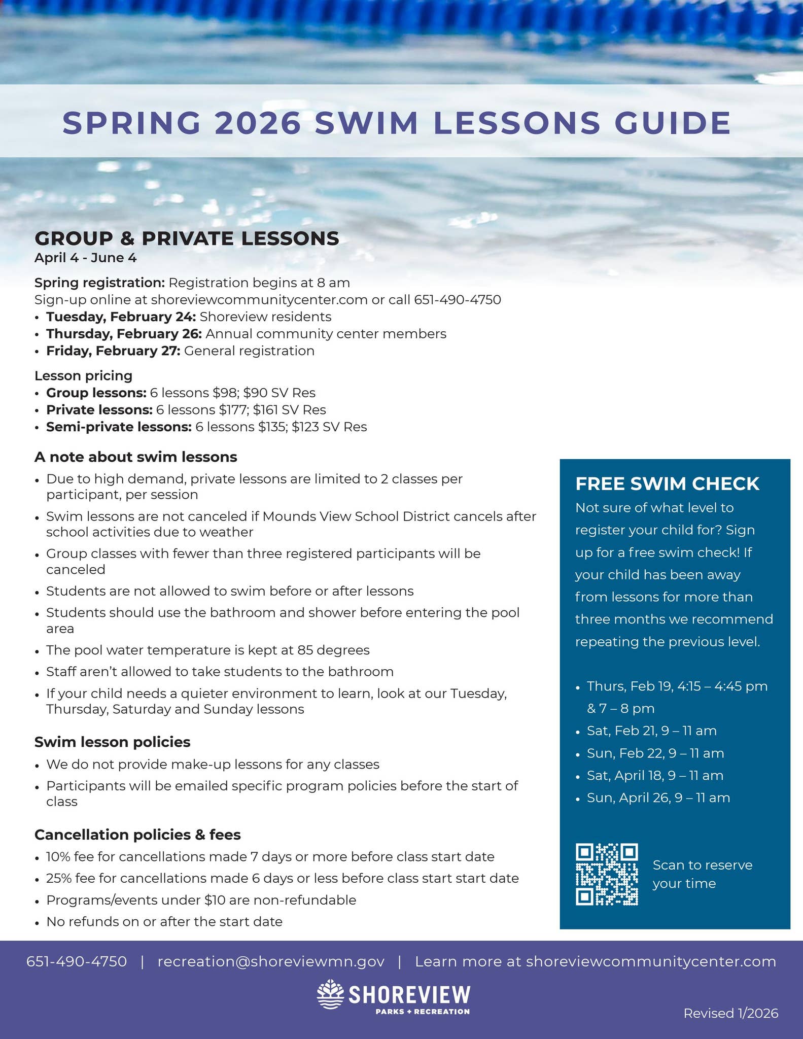 Spring 2026 swim lesson schedule by shoreviewparksandrecreation - Issuu