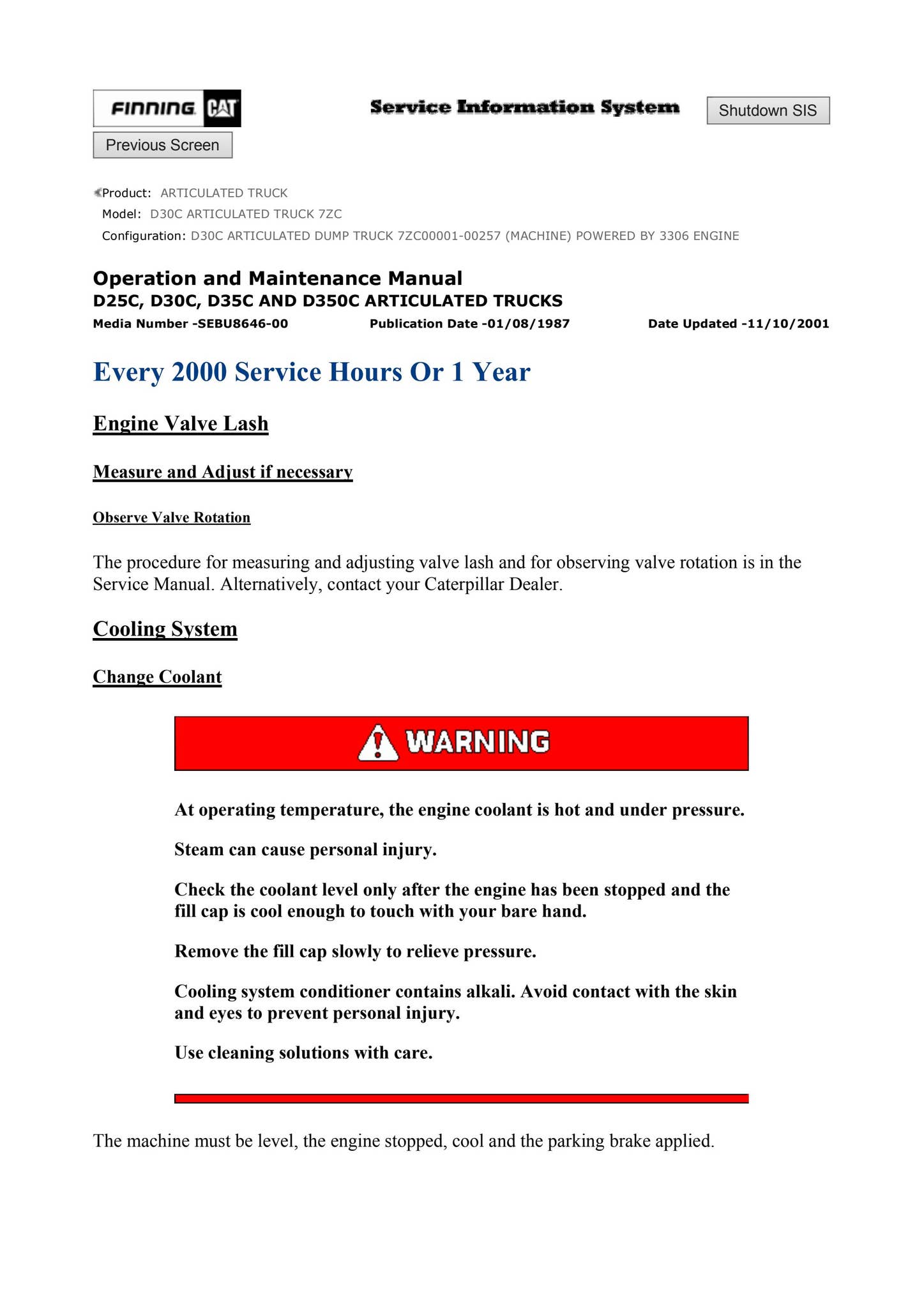 CAT + Caterpillar D30C Articulated Truck Operation & Maintenance Manual ...