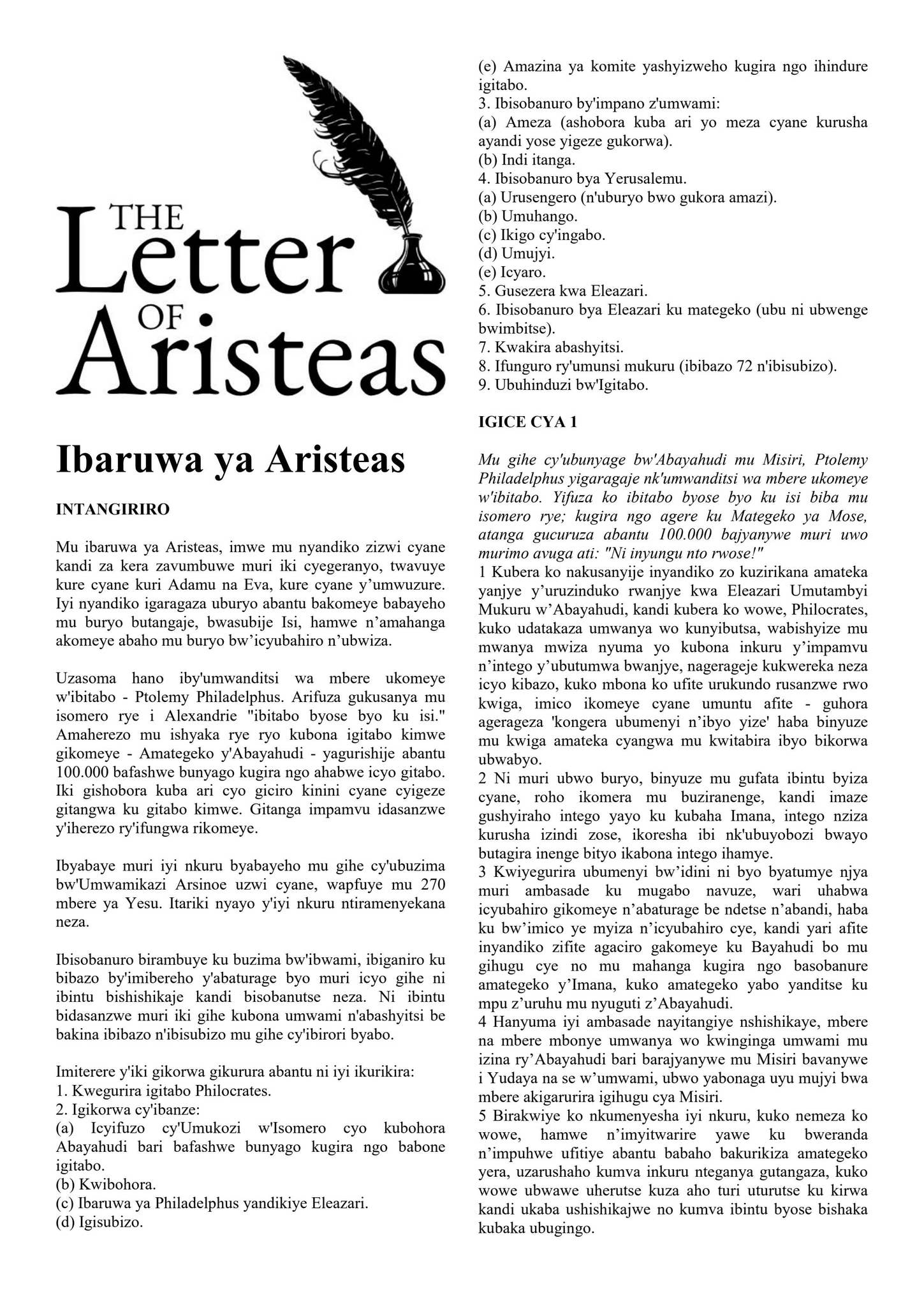 Kinyarwanda - The Letter of Aristeas by Filipino Tracts and Literature ...