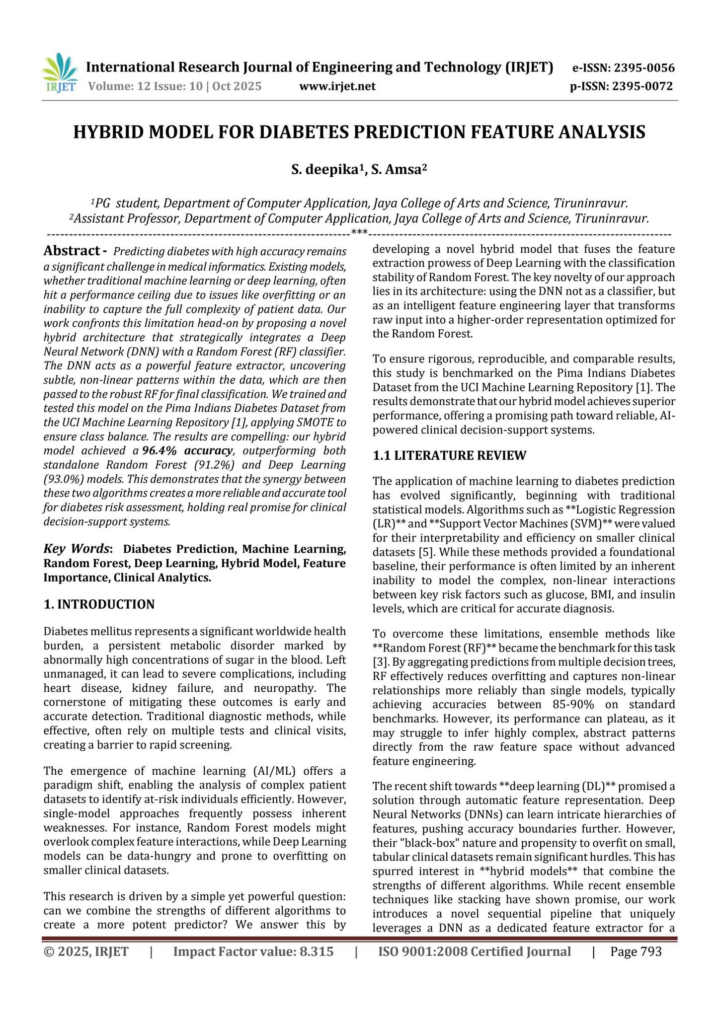 HYBRID MODEL FOR DIABETES PREDICTION FEATURE ANALYSIS by IRJET Journal ...