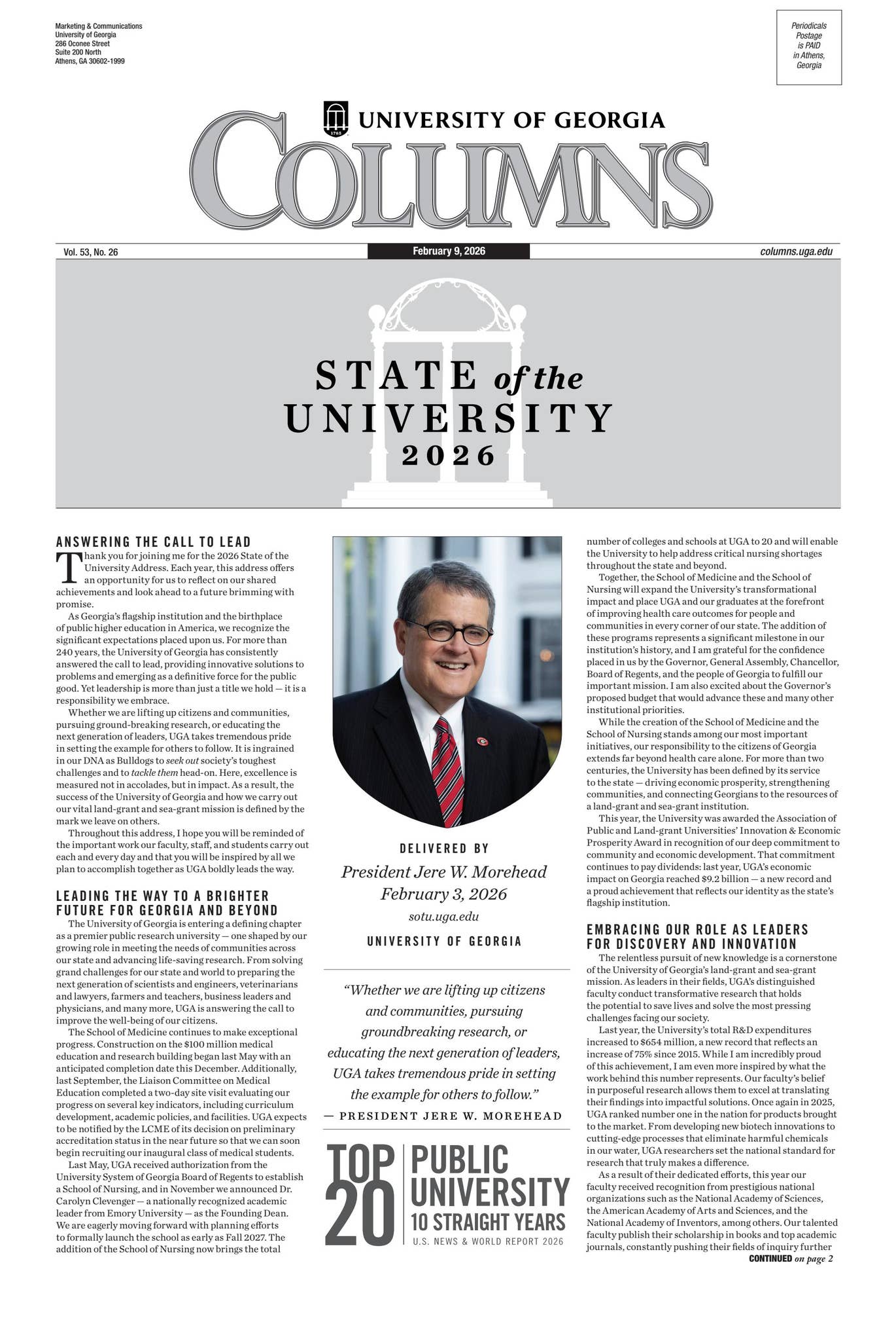 UGA Columns Feb. 9, 2026 - State of the University by UGA Columns - Issuu