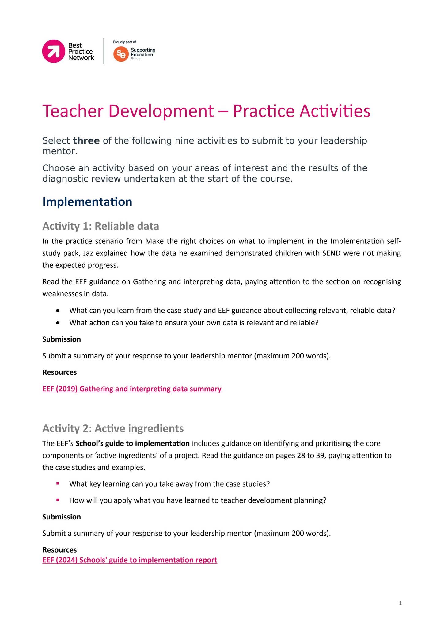 NPQLTD Cycle 1 Practice Activities by Best-Practice-Network - Issuu