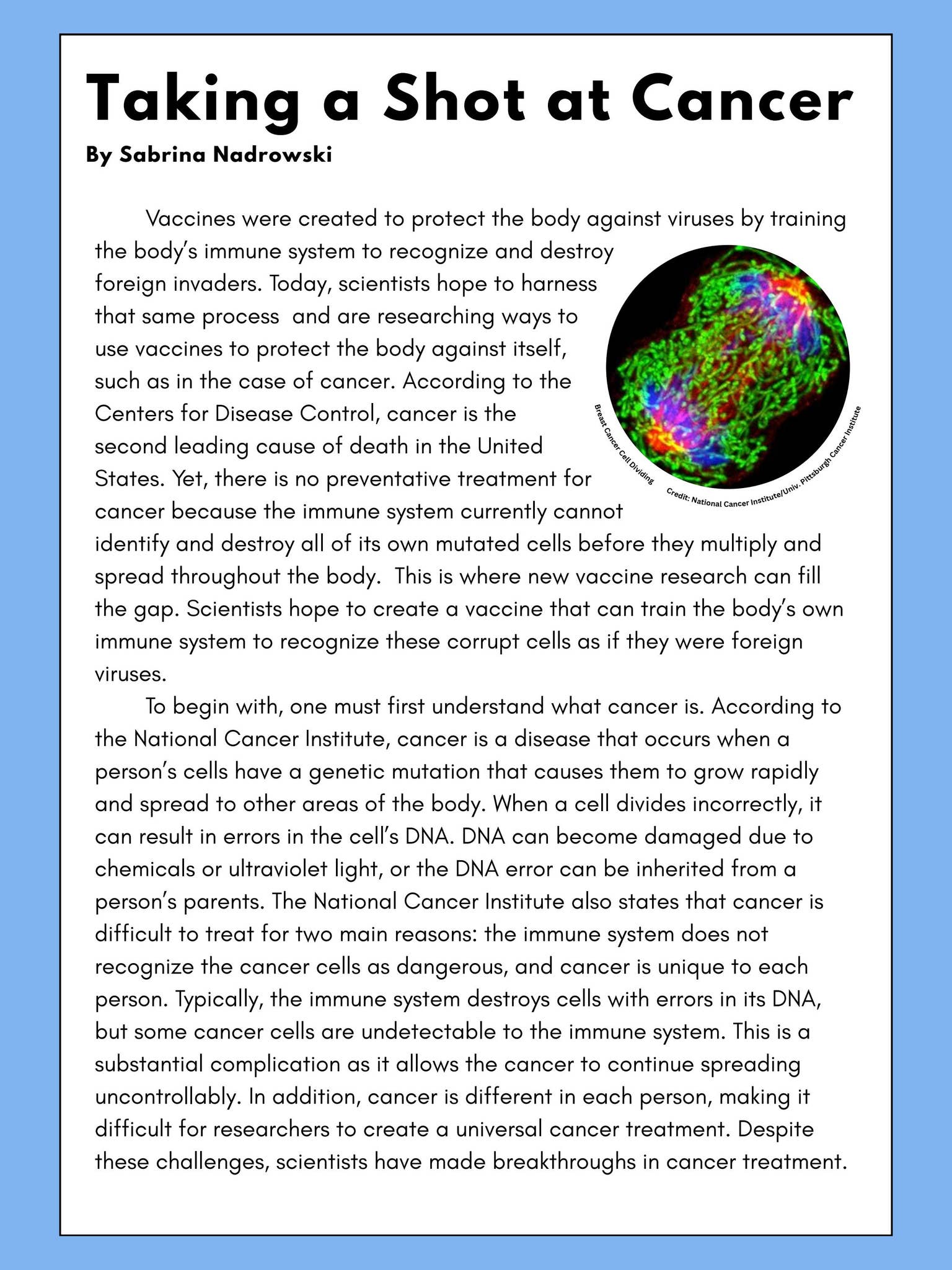 Taking a Shot at Cancer by Foundation Academy - Issuu