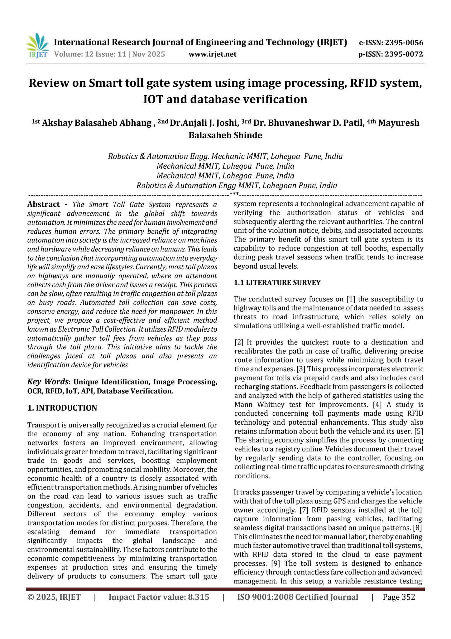 Review on Smart toll gate system using image processing, RFID system ...