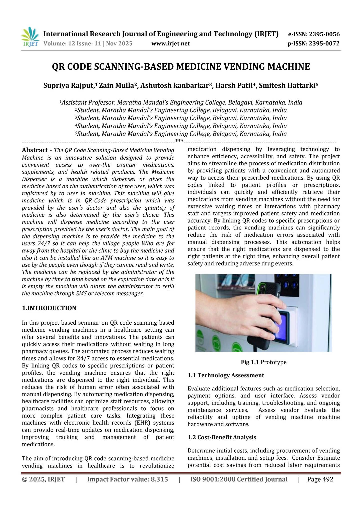 QR CODE SCANNING-BASED MEDICINE VENDING MACHINE by IRJET Journal - Issuu