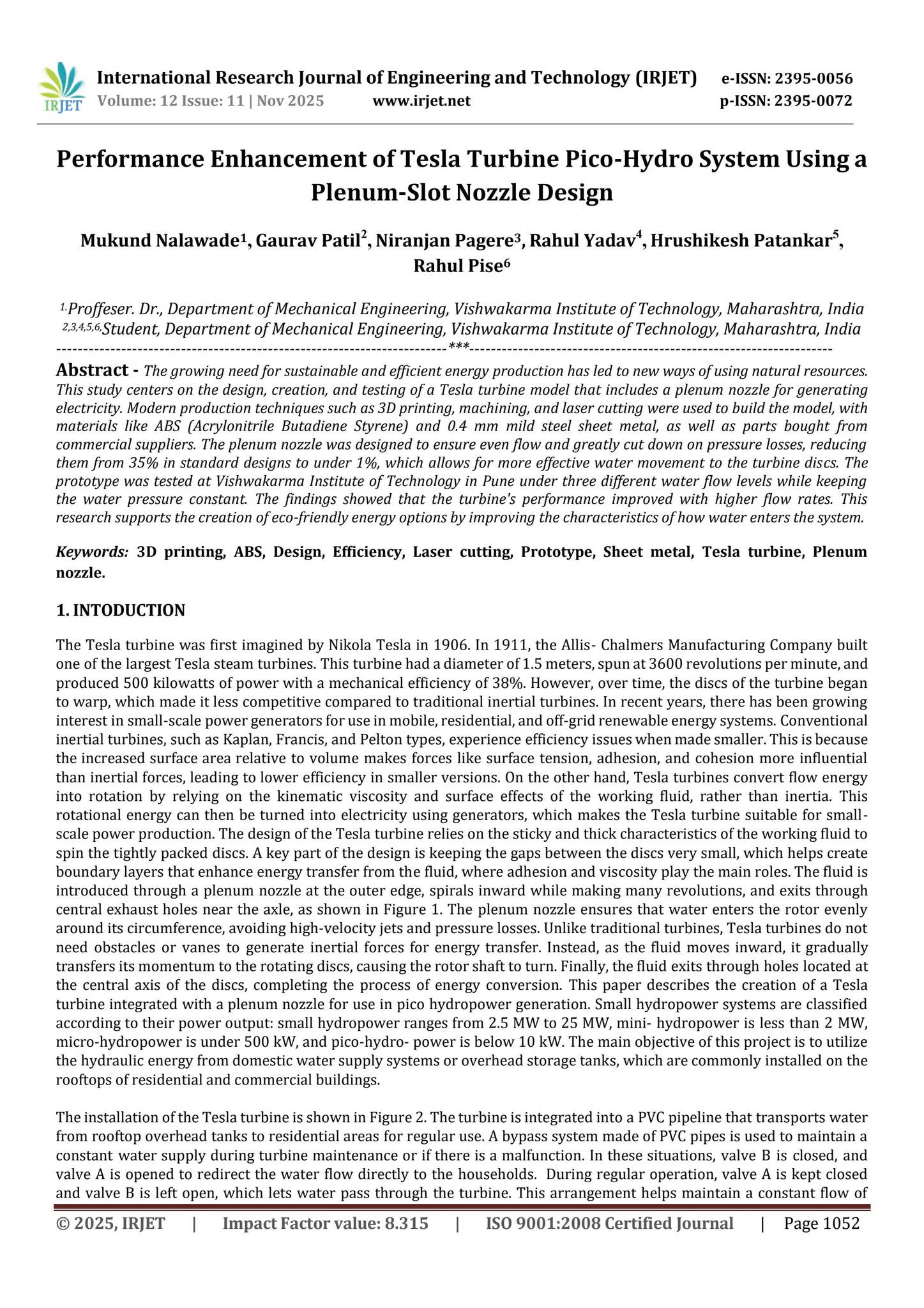 Performance Enhancement of Tesla Turbine Pico-Hydro System Using a ...