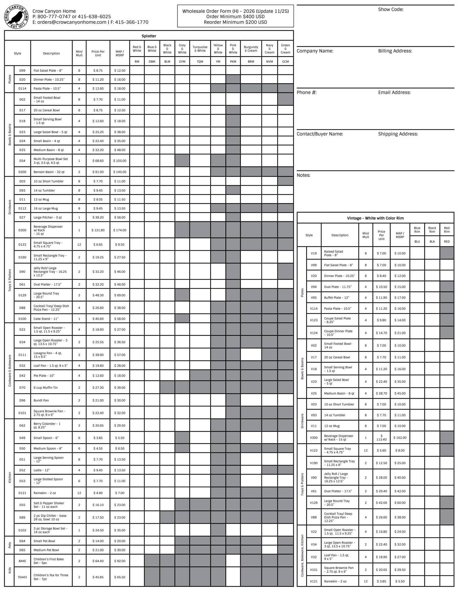 2026 CCH Hospitality Order Form by crowcanyonhome - Issuu