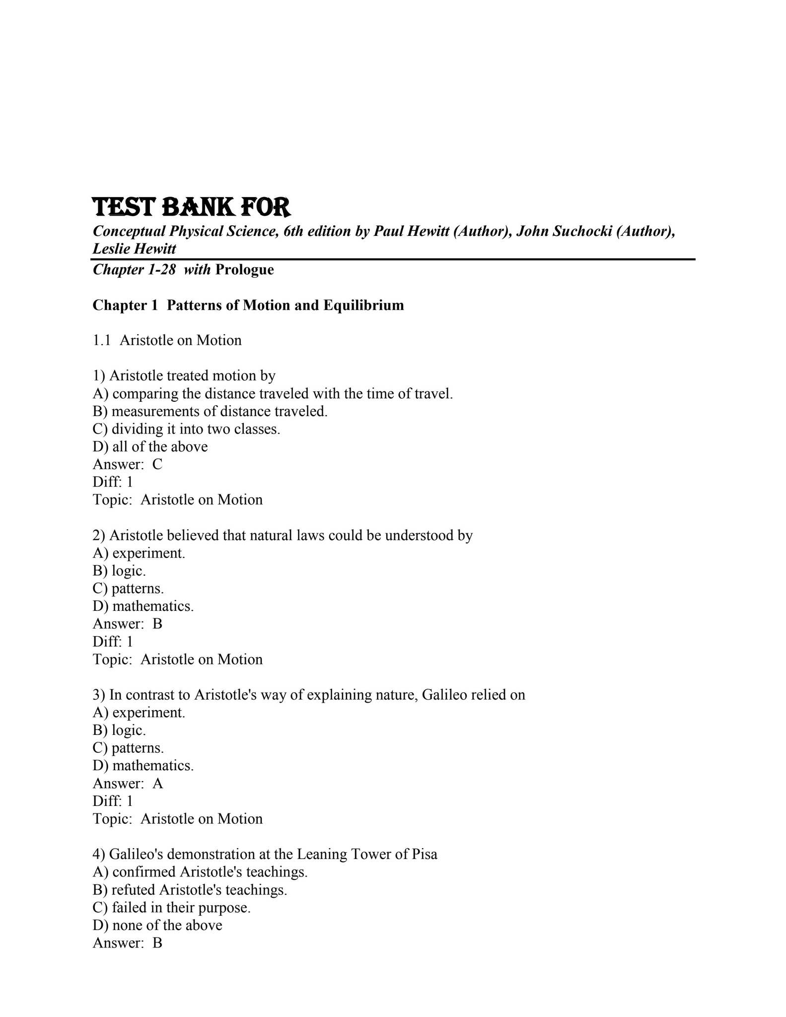Test Bank For Conceptual Physical Science, 6th edition by Paul Hewitt ...