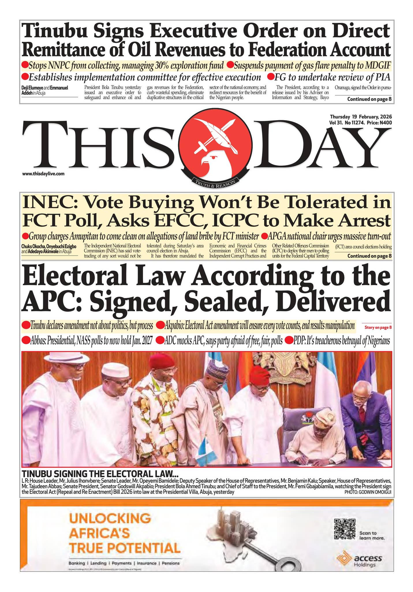 THURSDAY 19TH FEBRUARY 2026 by THISDAY Newspapers Ltd - Issuu