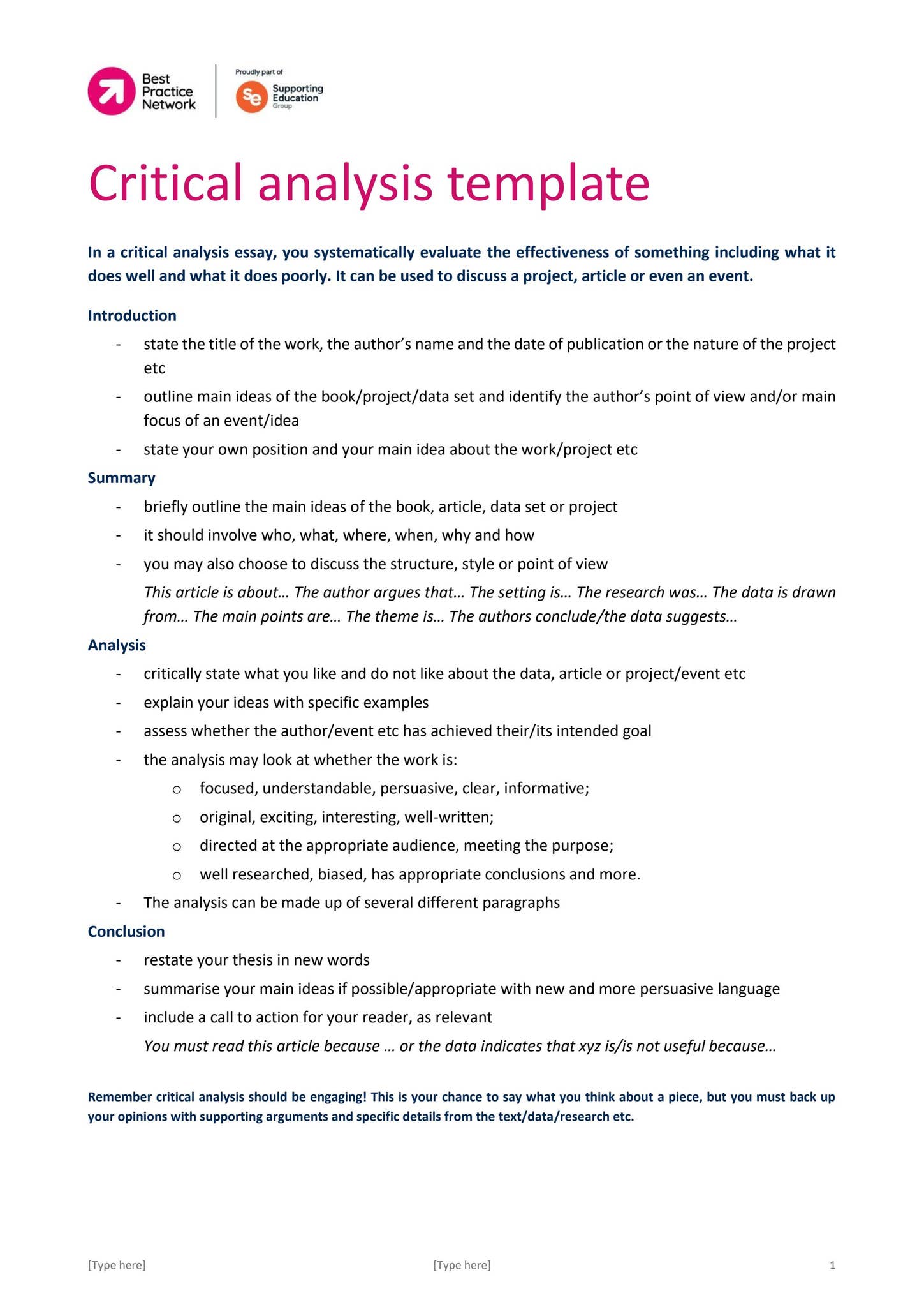 LP: Critical analysis - a template by Best-Practice-Network - Issuu