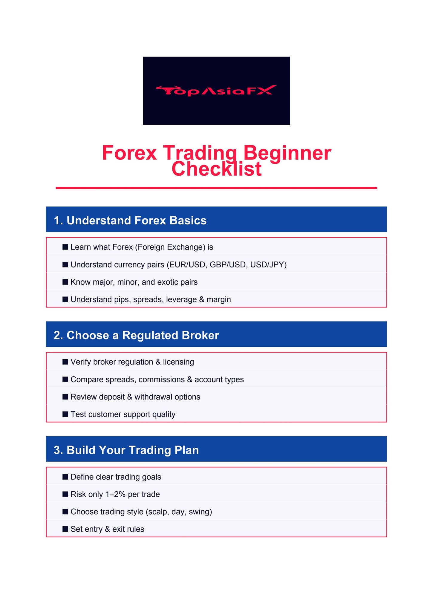 TopAsiaFX Forex Beginner Checklist – The Smart Trader’s Starter ...