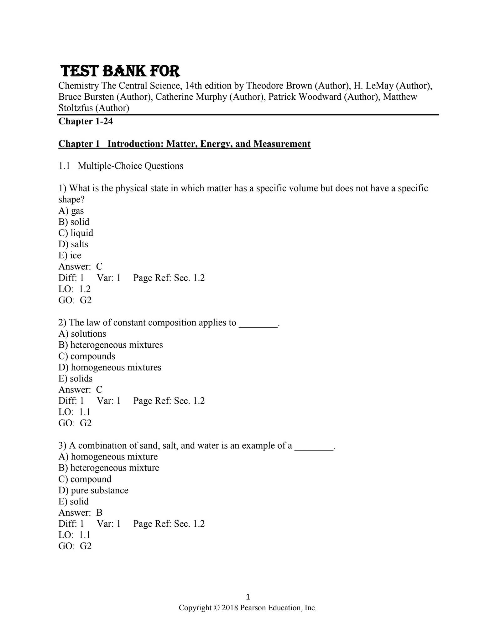 Test Bank For Chemistry The Central Science, 14th Edition by Theodore ...