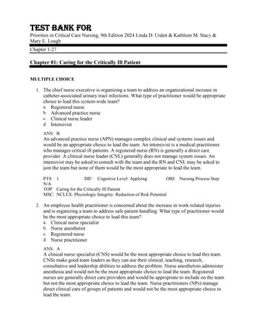 Test Bank For Priorities in Critical Care Nursing, 9th Edition by 2024 ...