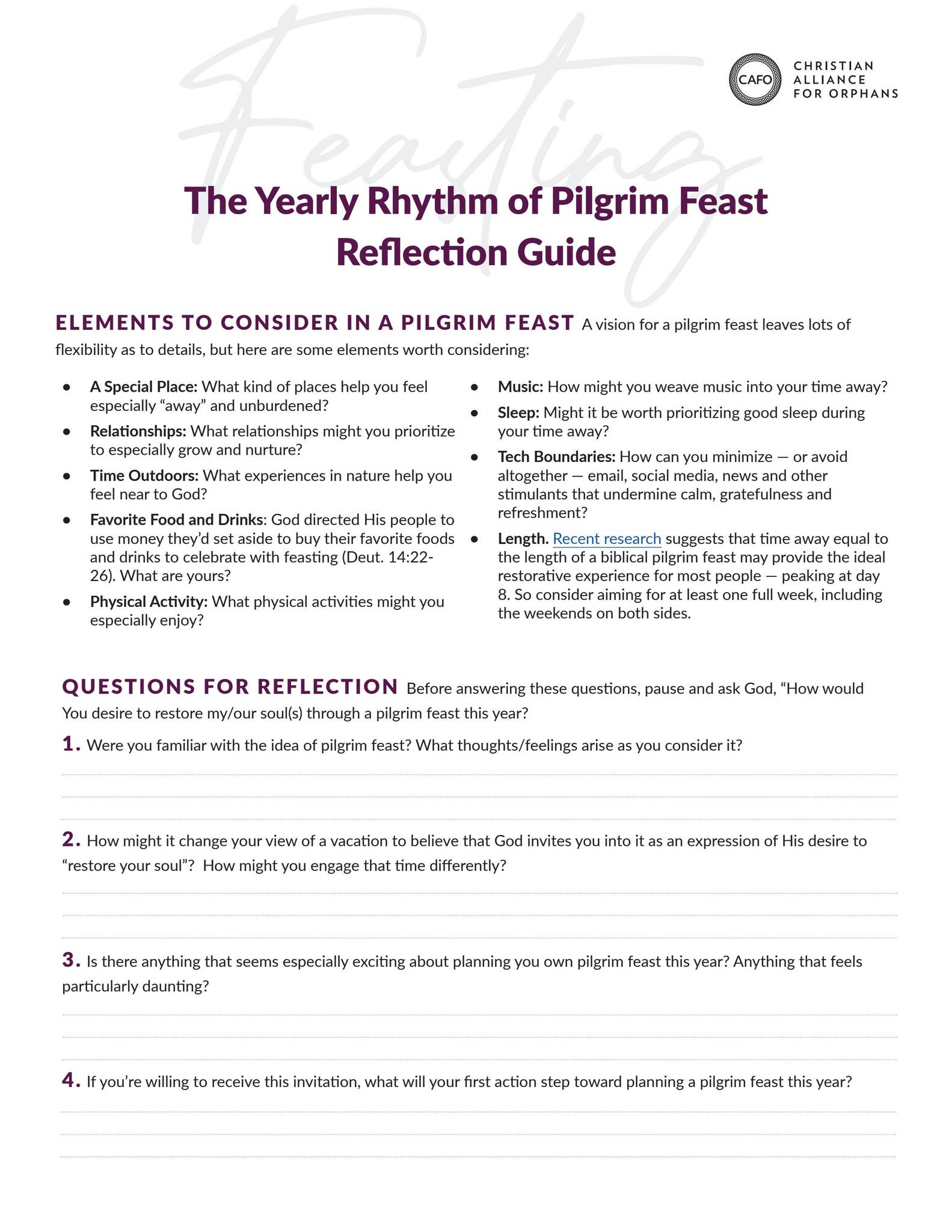 2026 Pilgrim Feast Reflection Guide by Christian Alliance for Orphans ...