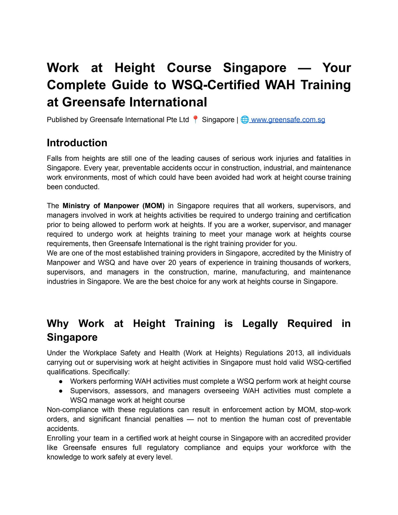Work at Height Course Singapore | Manage & Perform Work at Height ...