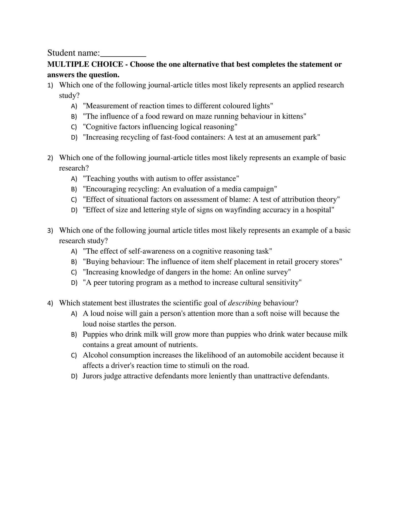 Test Bank For Methods In Behavioural Research 4th Canadian Edition By ...