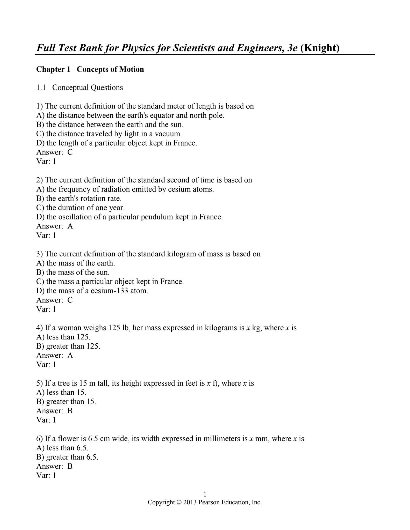 Full Test Bank for Physics for Scientists and Engineers, 3e (Knight) by ...