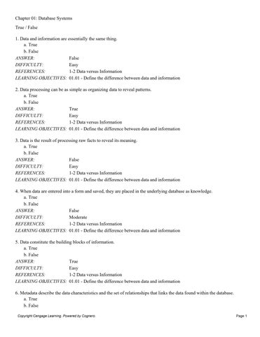 Test bank for Database Systems Design, Implementation, & Management ...