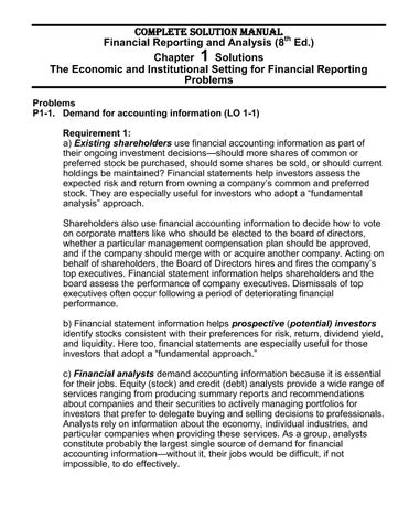 Solution Manual for Financial Reporting and Analysis 8th Edition by ...