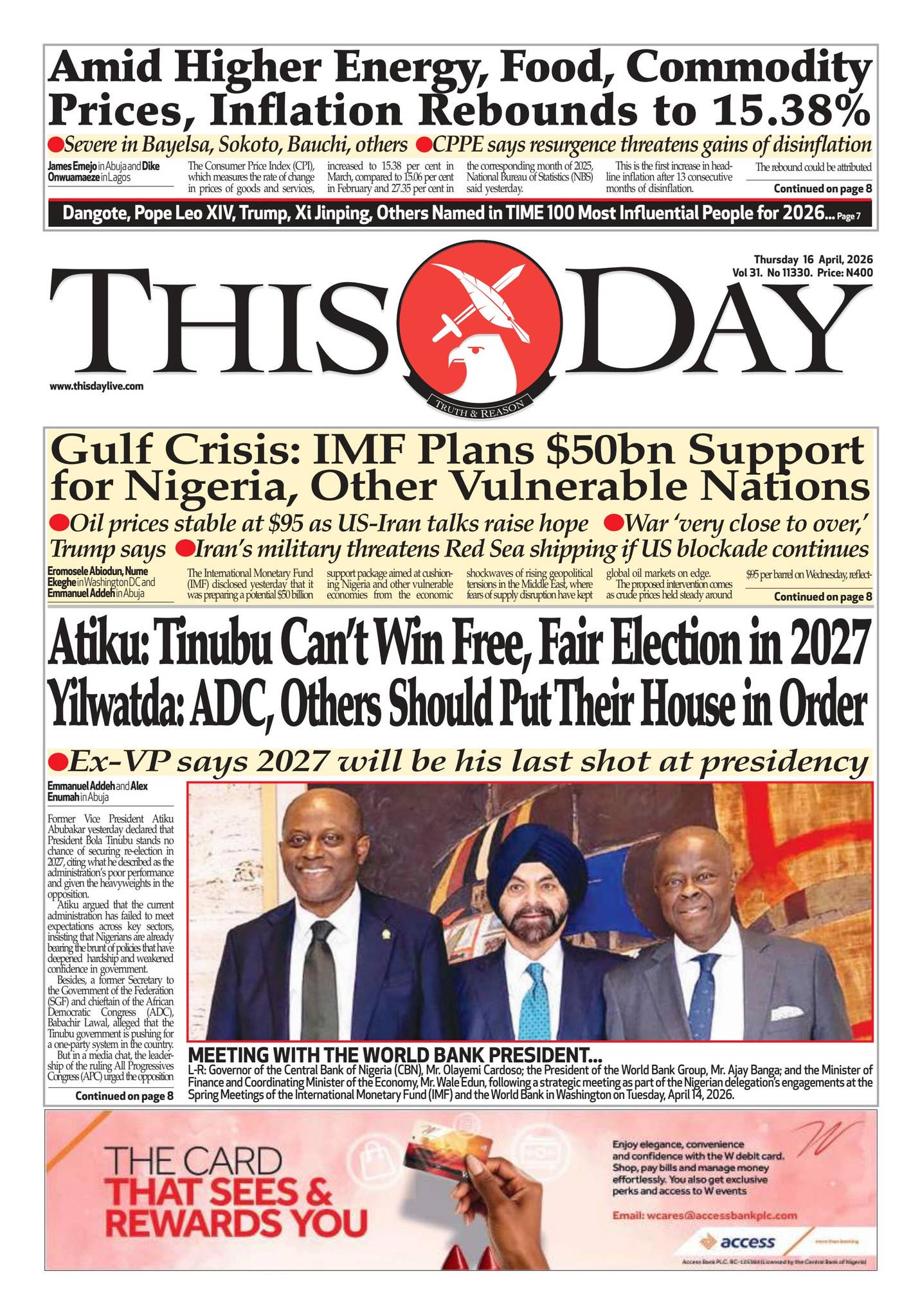 THURSDAY 16TH APRIL 2026 by THISDAY Newspapers Ltd - Issuu