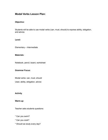 Modal Verbs Lesson Plan by AlexandraGuillen by ALEXANDRA MILENA GUILLEN ...