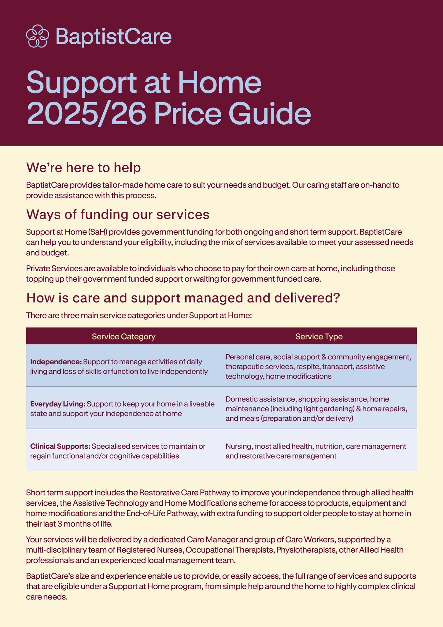 BaptistCare Home Care SaH Price Guide 2026/27- NAW by BaptistCare - Issuu