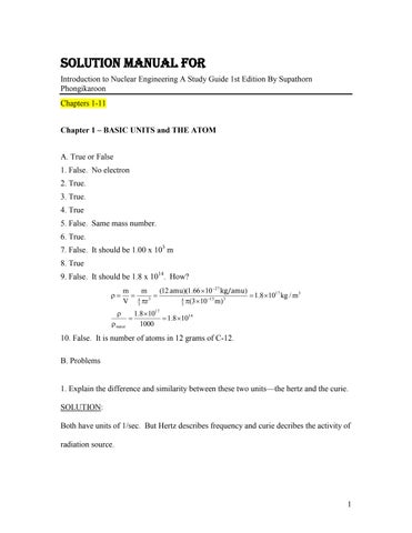 Solution Manual For Introduction to Nuclear Engineering A Study Guide ...