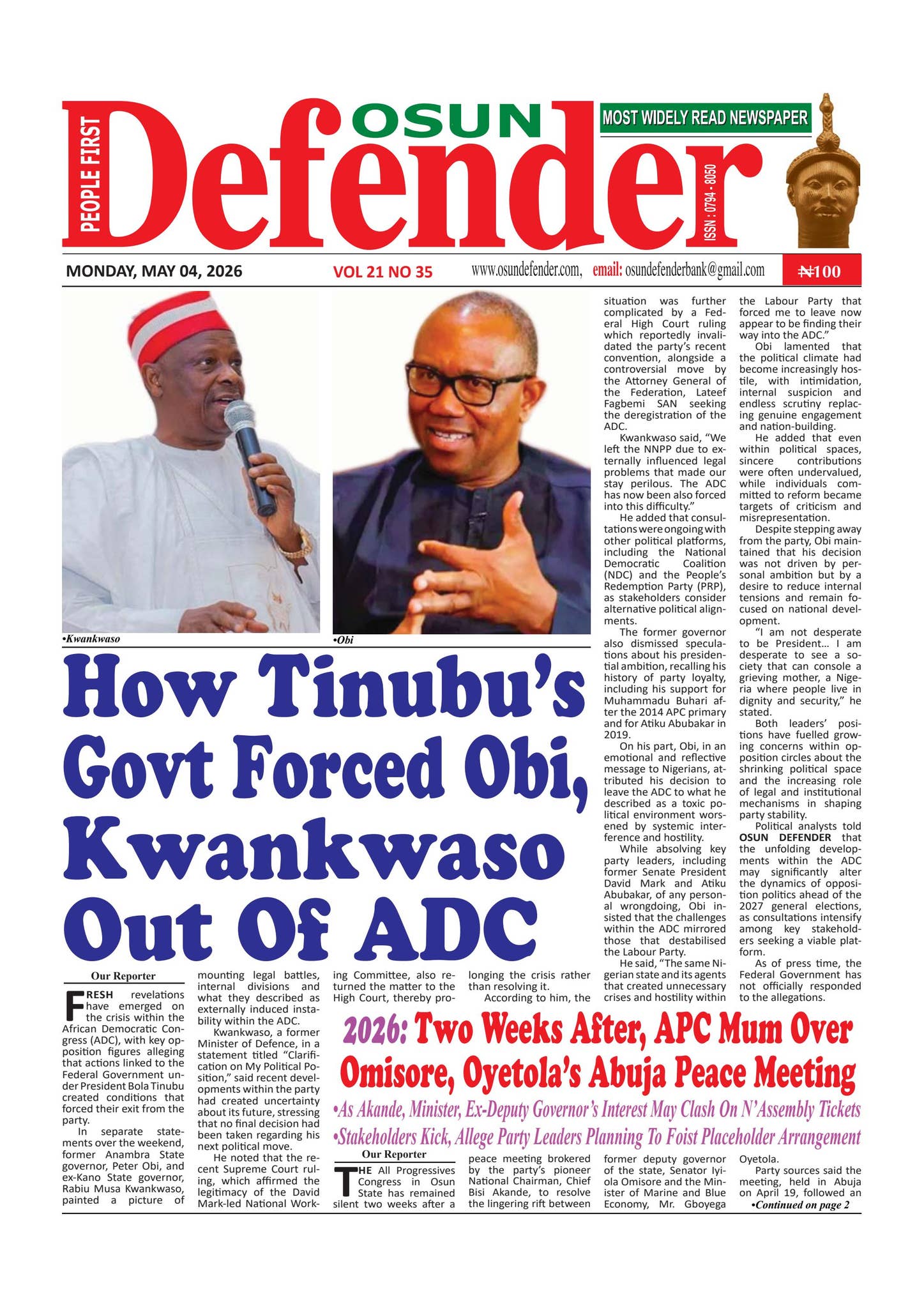 Osun Defender Newspaper Online Version of May 04, 2026 by Osun Defender ...