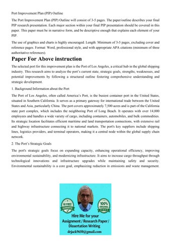 Port Improvement Plan (PIP) Outline The Port Improvement Pla by Dr Jack ...