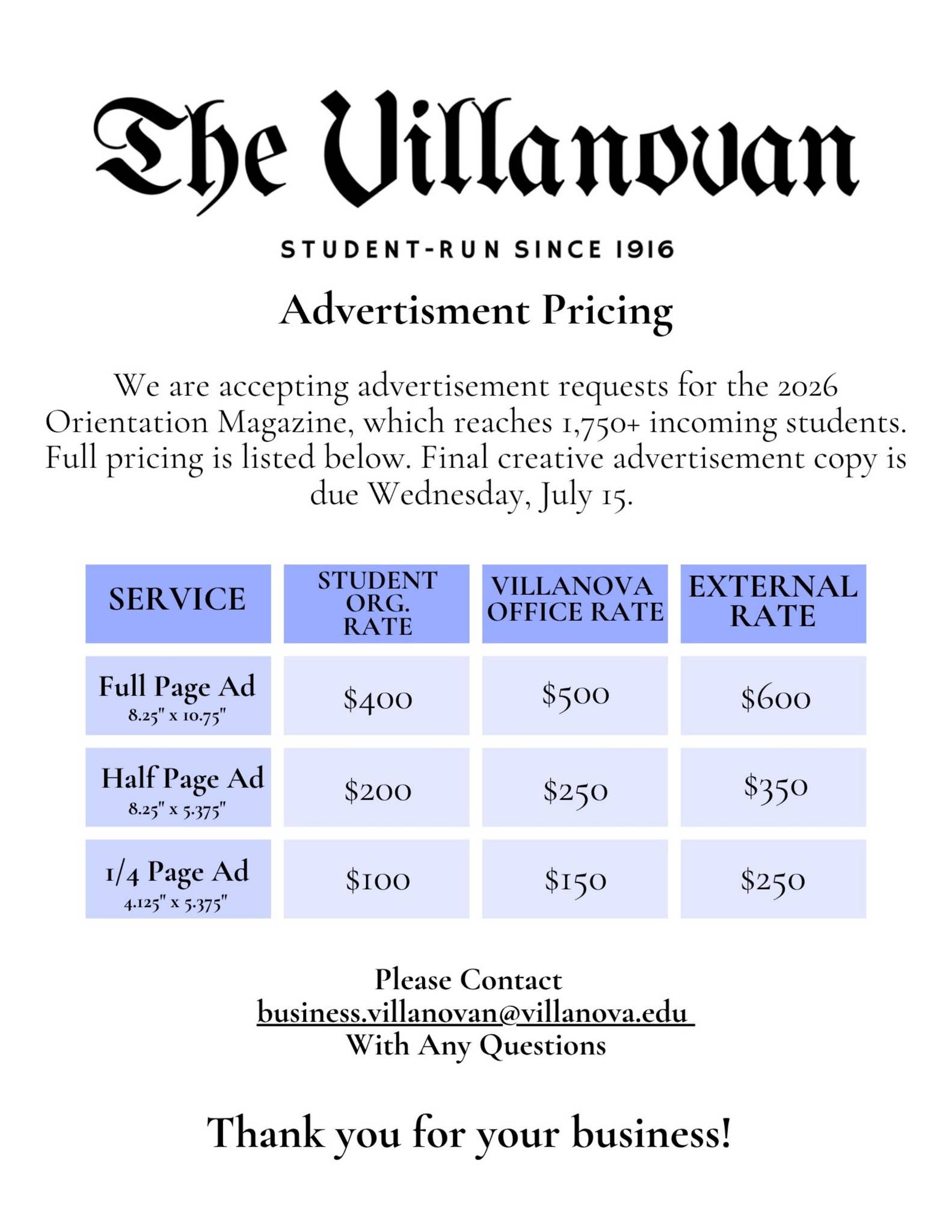 OMAG Pricing Guide by The Villanovan - Issuu