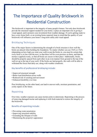 The Importance of Quality Brickwork in Residential Construction by DSM ...