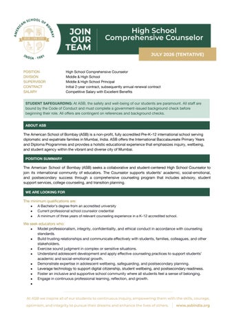 ASB High School Comprehensive Counselor by asbindia.org - Issuu
