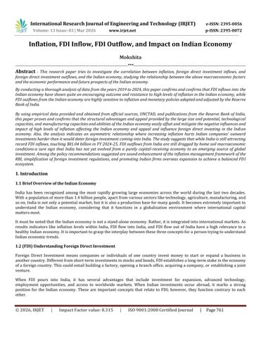 Inflation, FDI Inflow, FDI Outflow, and Impact on Indian Economy by ...